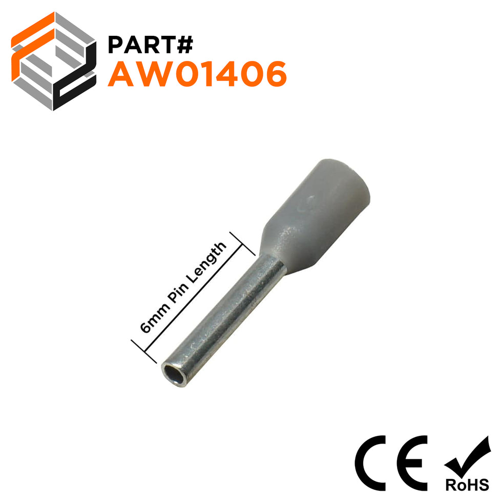 AW01408 - 26 AWG Insulated Wire Ferrules, 8mm Pin, Gray, 500 Pieces ...