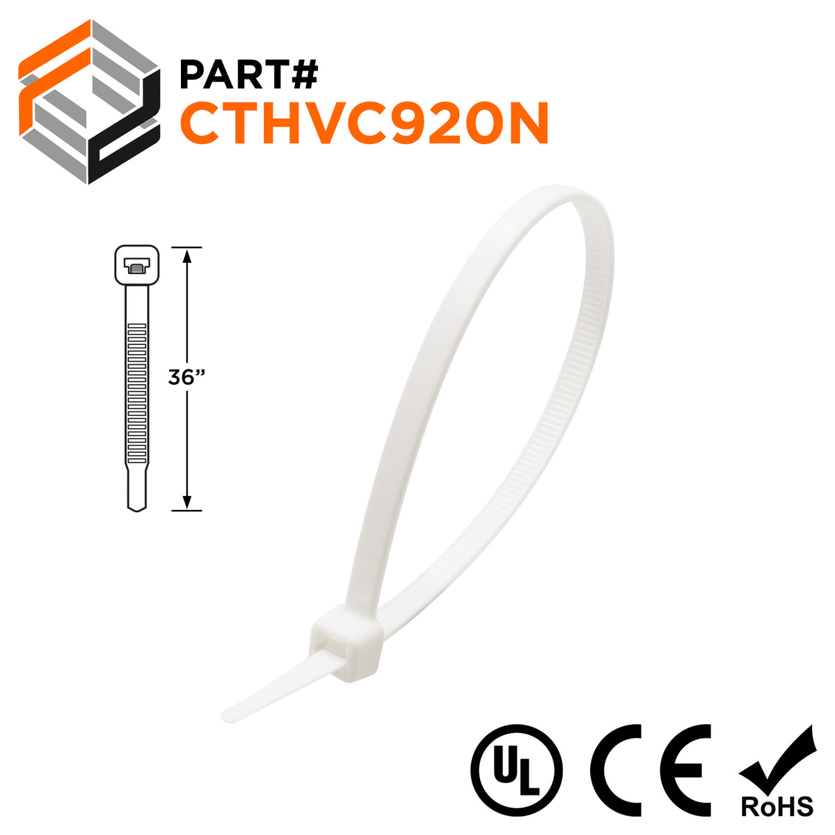 CTHVC920N - 36" Nylon Duct Straps, 175-lb Tensile, Natural, UL ...