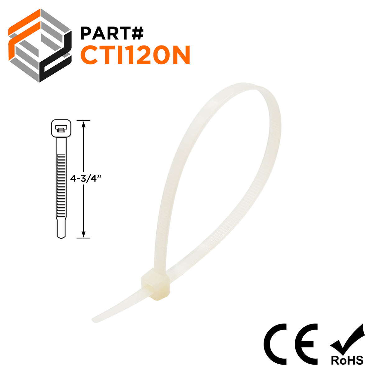 CTI120N - 4-3/4" Intermediate Cable Ties, 40-lb Tensile Strength, Natural, 100-Pack | Ferrules ...