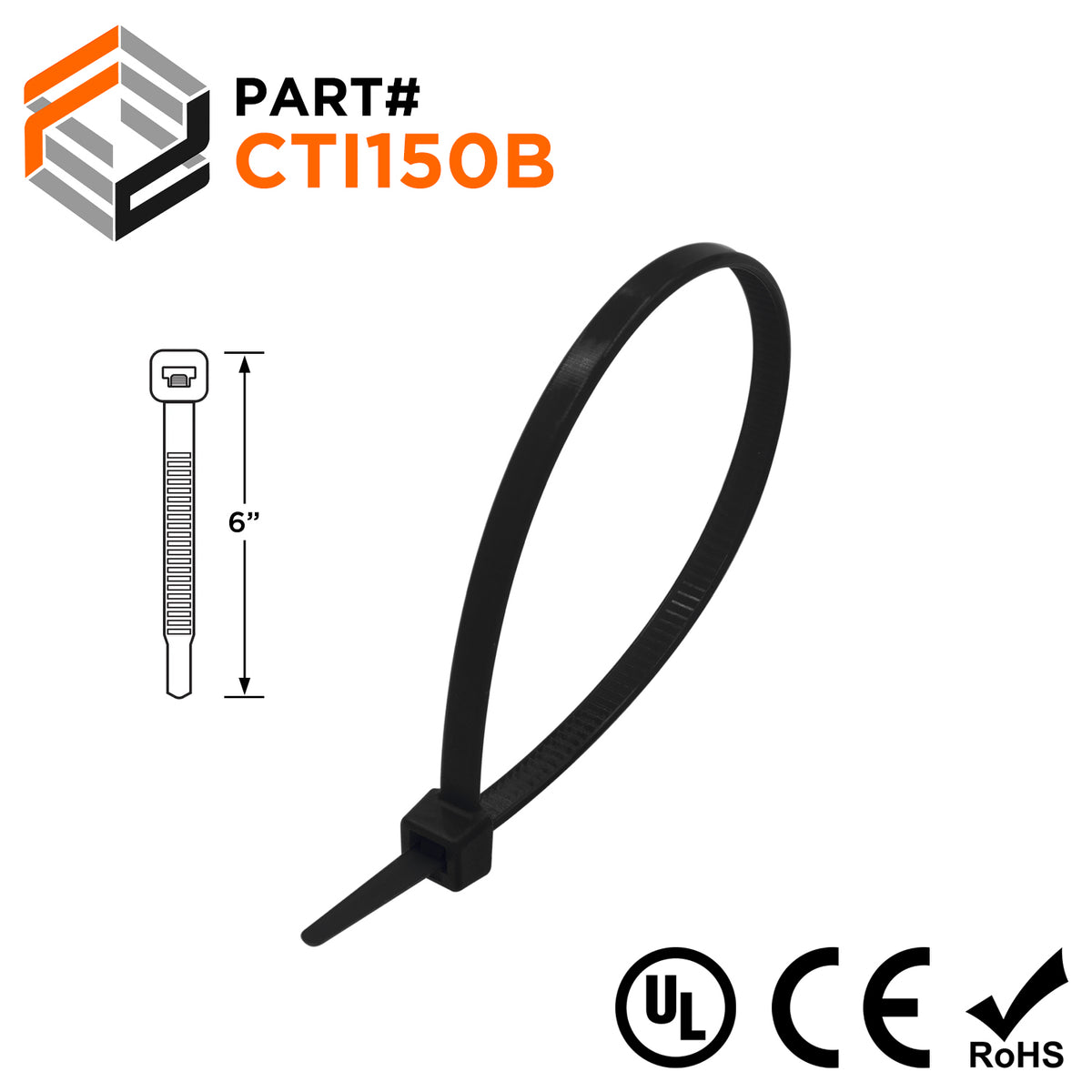CTI150B - 6" Intermediate Cable Ties, 40-lb Tensile Strength, Black, UV ...