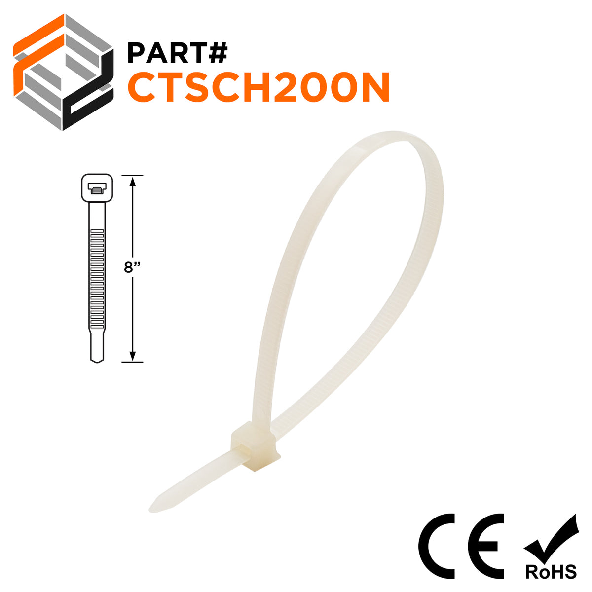 CTSCH200N - 8" Standard Clamp Head Cable Ties, 50-lb Tensile Strength, Natural, 100-Pack ...