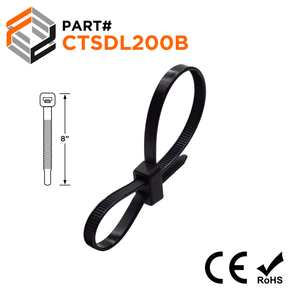 CTSDL200B - 8" Double Loop Cable Ties, Double Lock, 50-lb Tensile ...