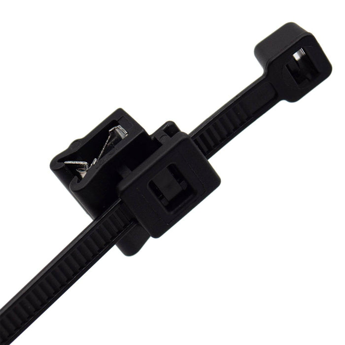 8" Standard Cable Ties with Edge Clip Mount, 50-lb Tensile, Black, UV ...