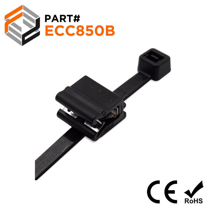 8" Standard Cable Ties with Edge Clip Mount, 50-lb Tensile, Black, UV ...