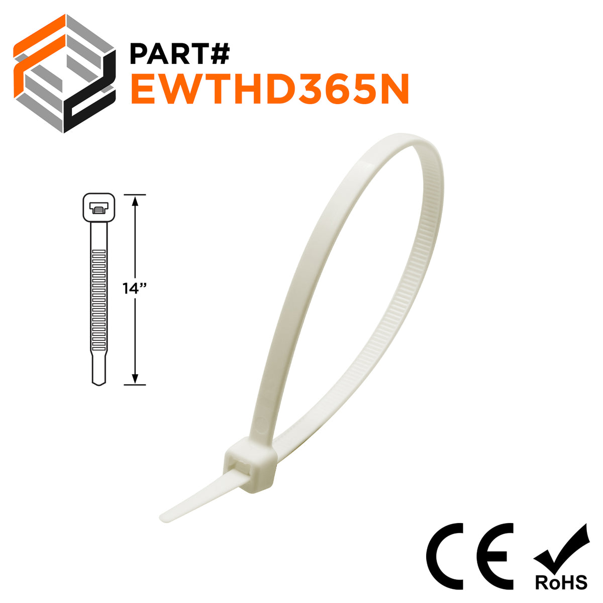 EWTHD365N - 14" Ultra Extreme Temperature Heavy Duty Cable Ties, 120-lb Tensile Strength ...