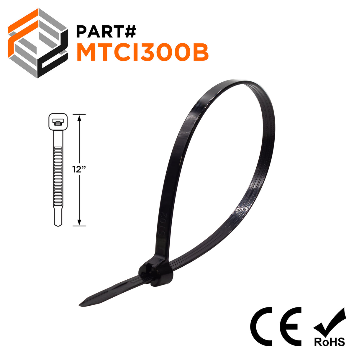 MTCI300B - 12" Metal Tooth Intermediate Cable Ties, 40-lb Tensile ...