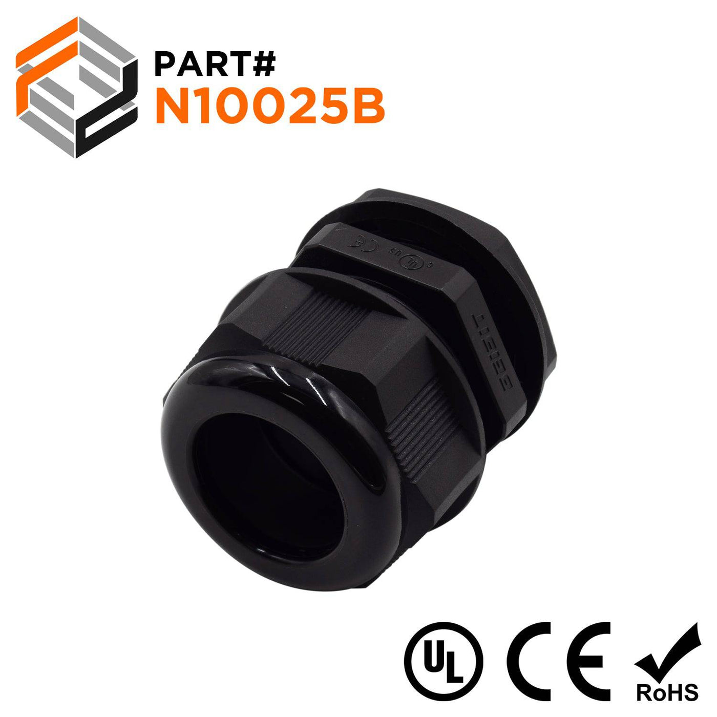 N10025B - 1" NPT Thread Nylon Cable Gland, Black, Range: 11/16" to 1 ...