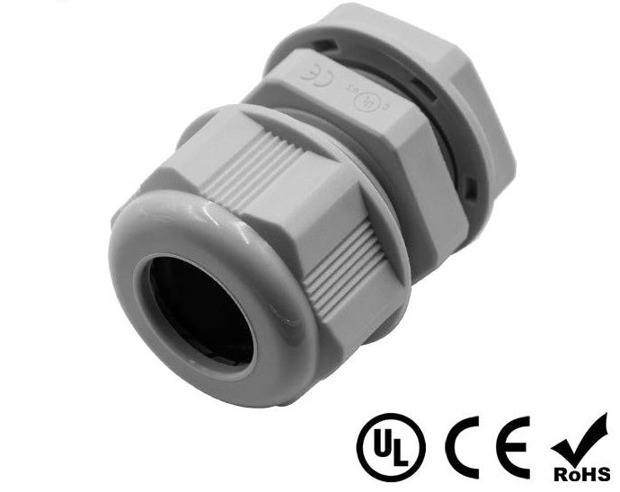 N12712GY - 1/2" NPT Thread Nylon Cable Gland, Gray, Range: 1/4" to 1/2", UL Listed, IP68, IP69K ...