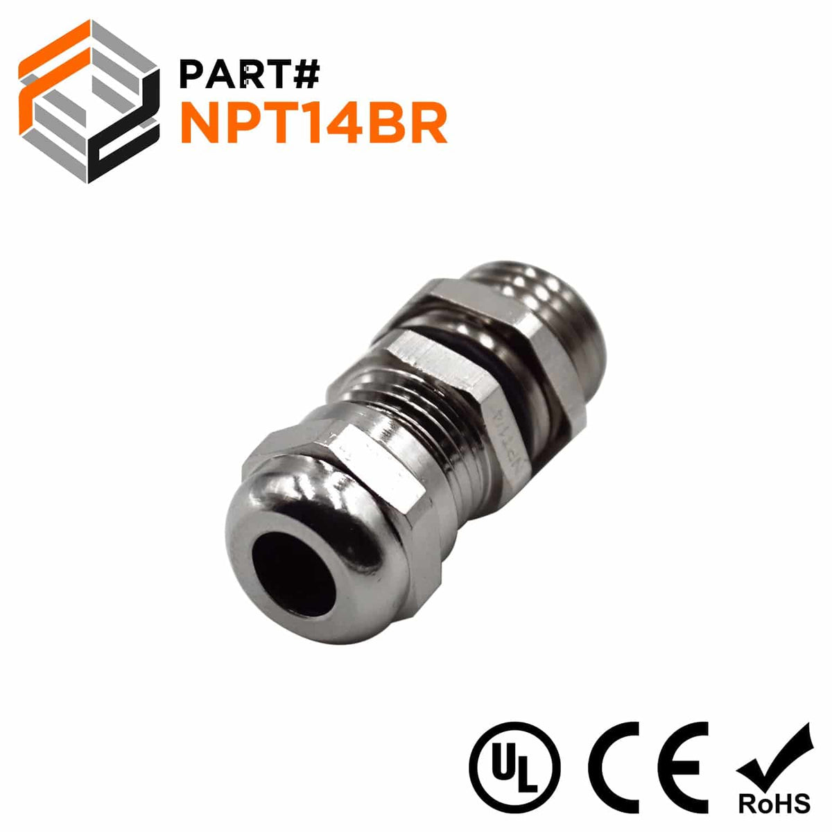 N1407BR - 1/4" NPT Thread Plated Brass Cable Gland, Range: 1/8" to 3/16 ...