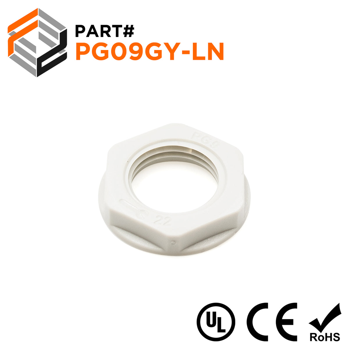 PG9 Thread Nylon Lock Nut for PG Cable Glands, Gray, UL Approved, 1 ...