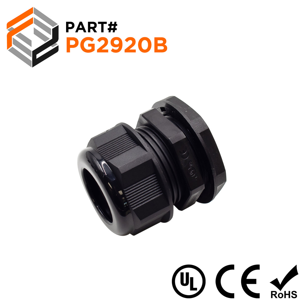 P2920B - PG29 Thread Nylon Cable Gland, Black, Range: 1/2" to 13/16 ...