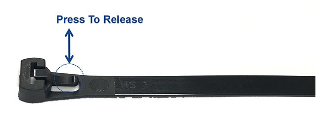 10" Reusable Cable Ties, 50-lb Tensile, Trigger Release, Black, UV ...