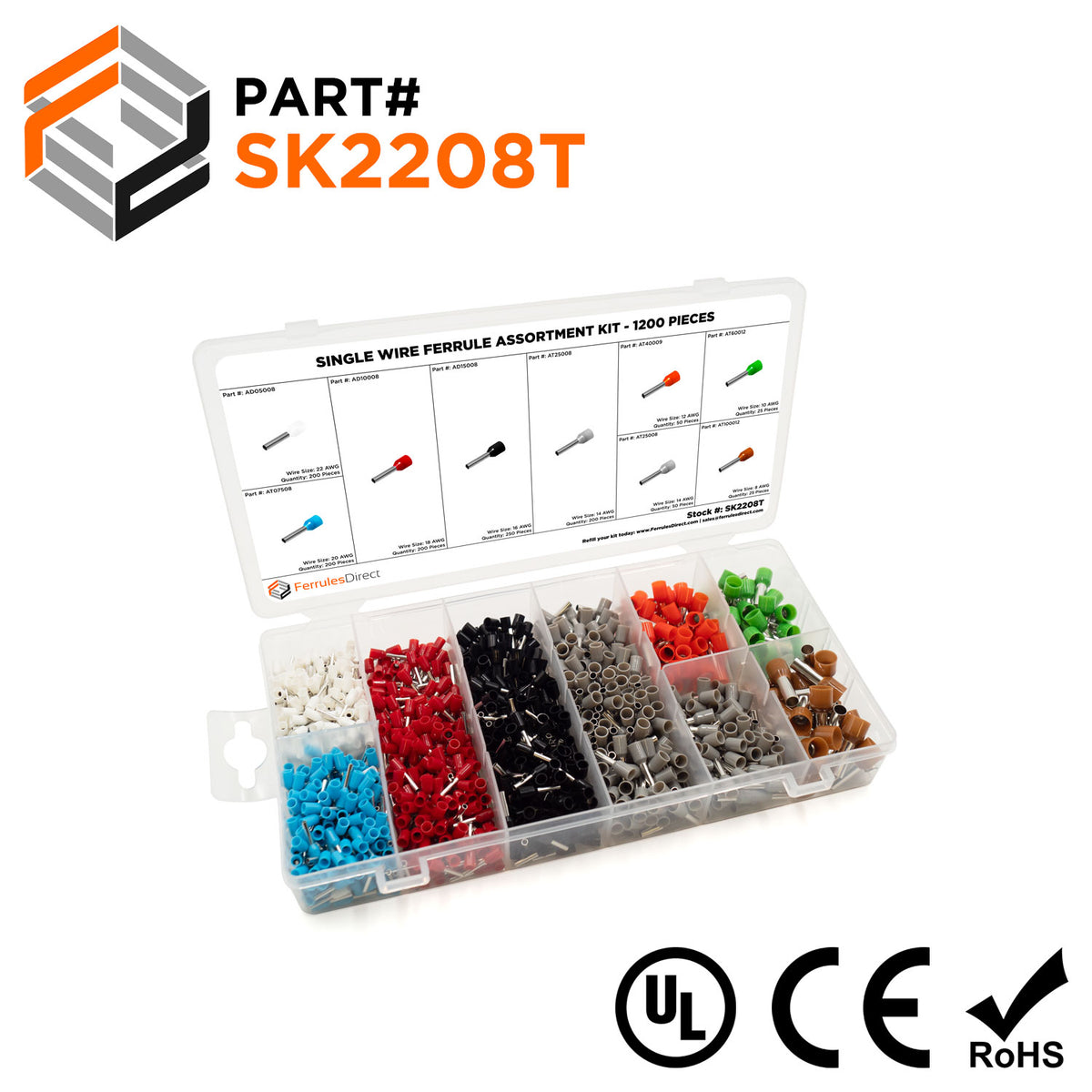 SK2208T - 22 to 8 AWG Single Insulated Wire Ferrule Assortment Kit ...