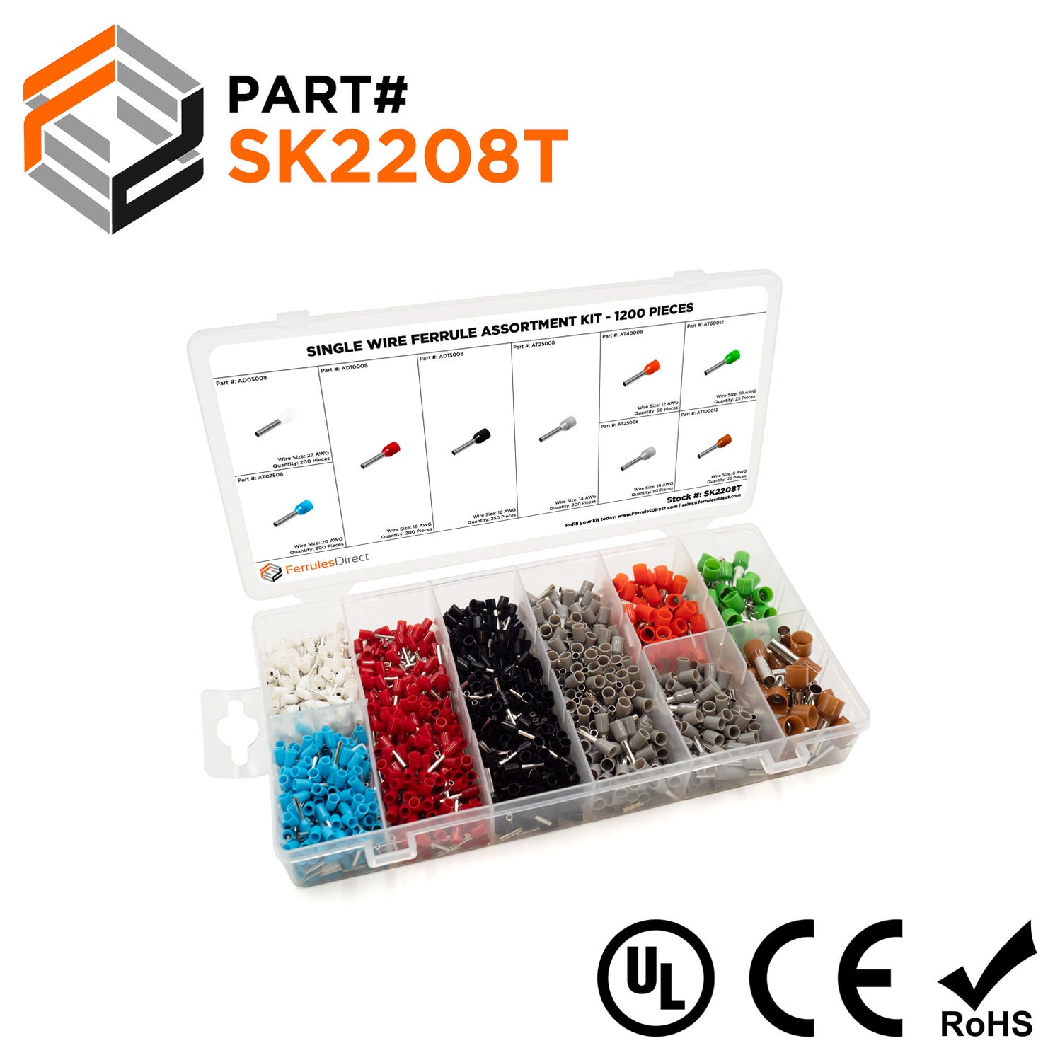SK2208T - 22 to 8 AWG Single Insulated Wire Ferrule Assortment Kit ...