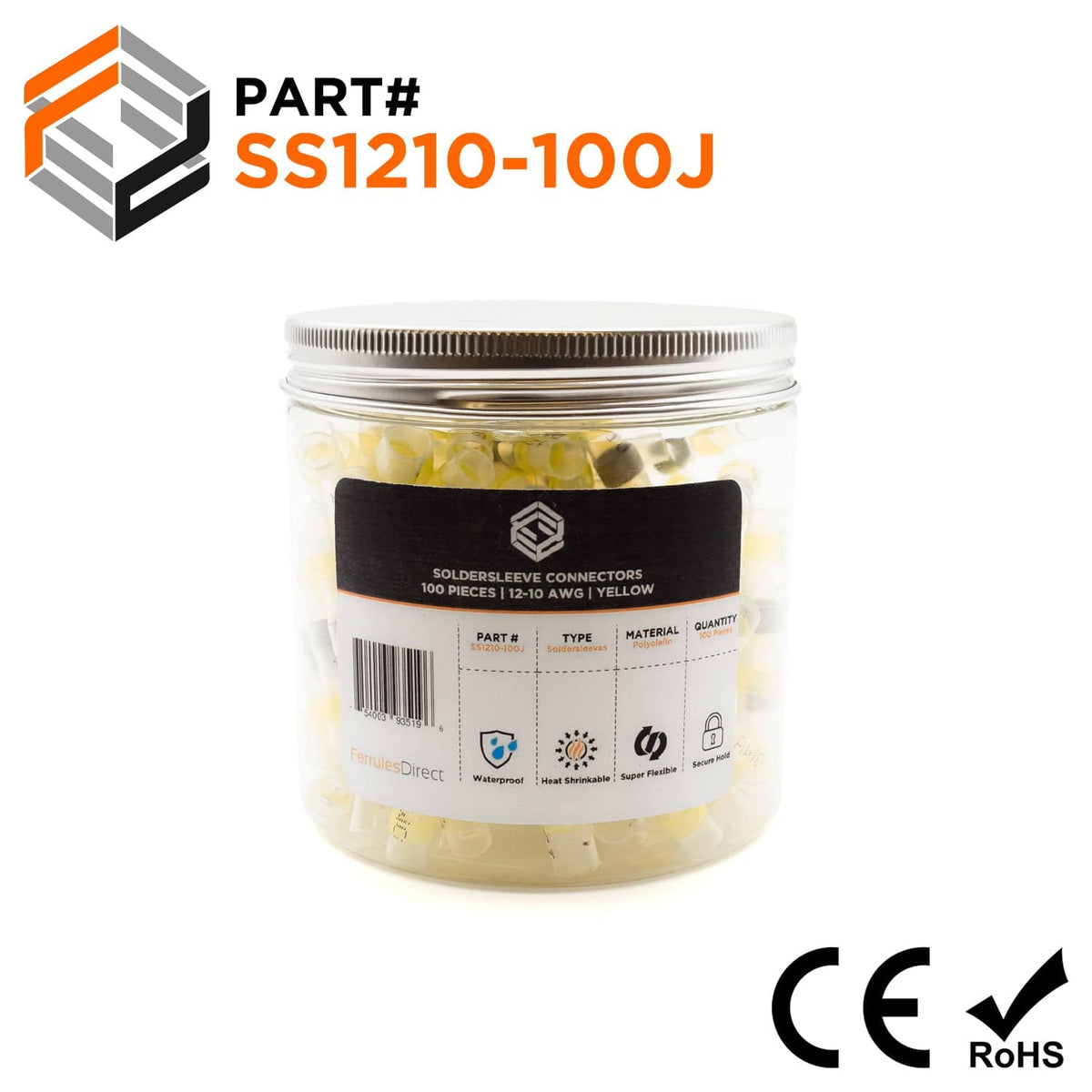 SS1210-100J - 12 to 10 AWG Heat shrink Solder Sleeves, Yellow, 100 ...