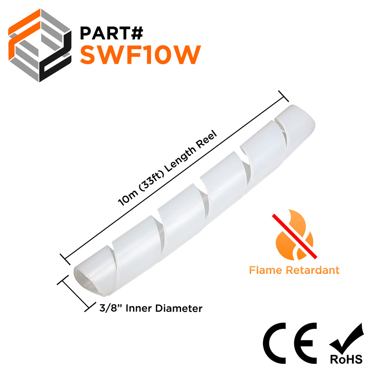 SWF10W - Fire Retardant Spiral Wrap - 3/8" (10mm) - White | Ferrules Direct