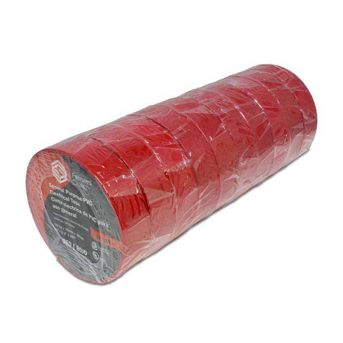 10 Pack of PVC Electrical Tape - 3/4" x 60ft - Red | Ferrules Direct