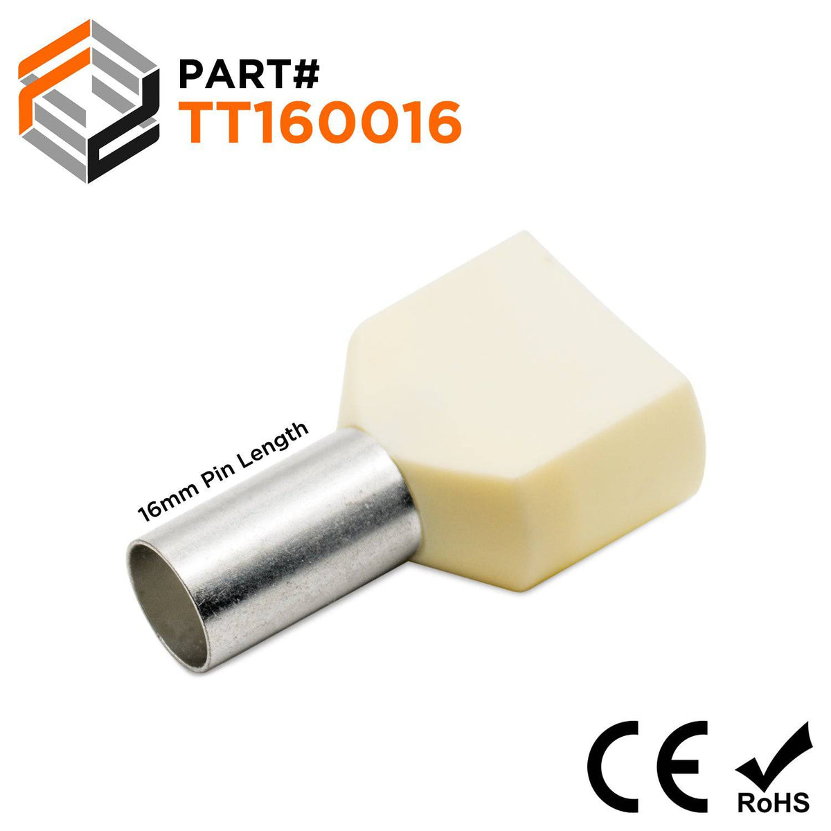 TT160016 - 2x6 AWG (16mm Pin) Twin Wire Ferrules - Beige | Ferrules Direct