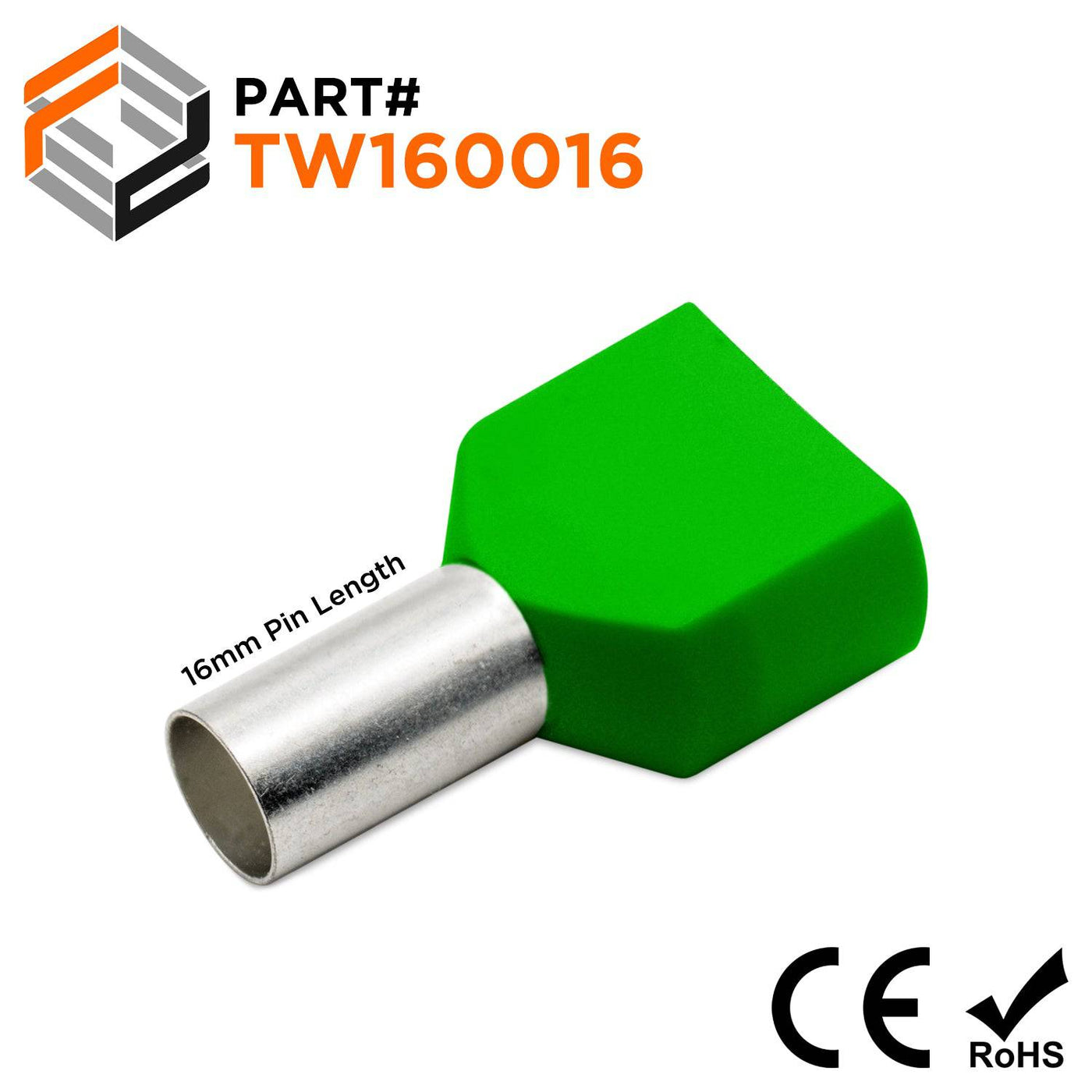 TW160016 - 6 AWG Twin Wire Ferrules, 16mm Pin, Green, 100 Pieces ...