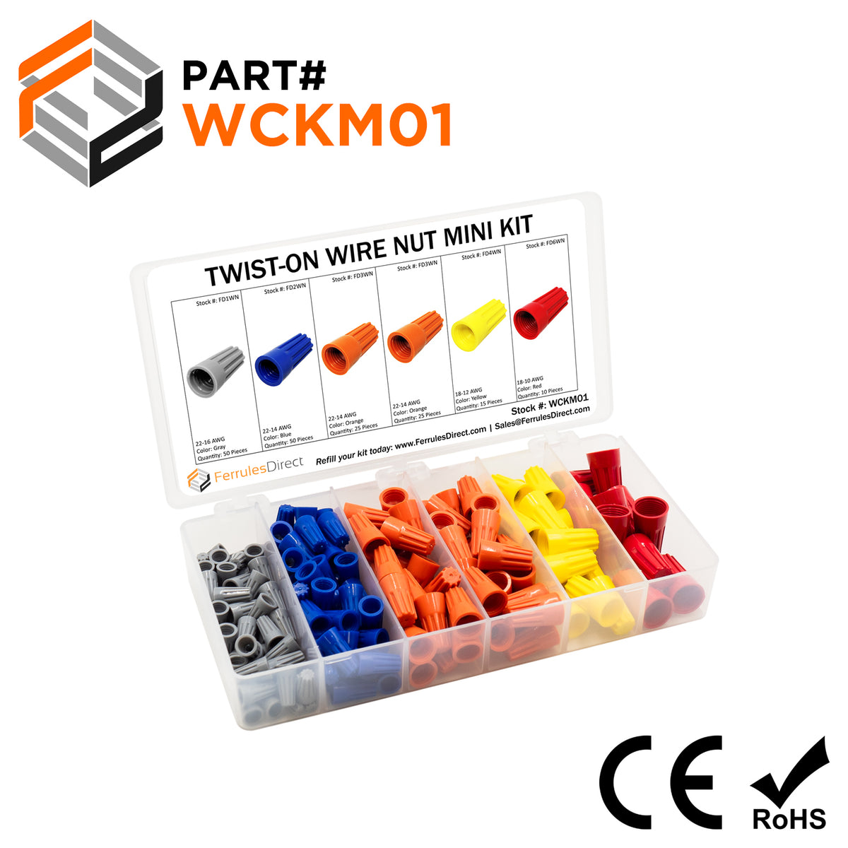 175 Piece Twist On Wire Caps Assortment Mini Kit , 22-10 AWG - WCKM01 ...