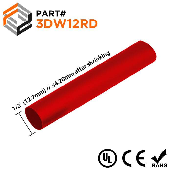 3DW12RD - Double Wall Heat Shrink Tubing - 1/2" - 3:1 Shrink Ratio - 4 ...