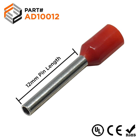 AD10012 - 18 & 17 AWG Insulated Wire Ferrules, 12mm Pin, Red, UL ...