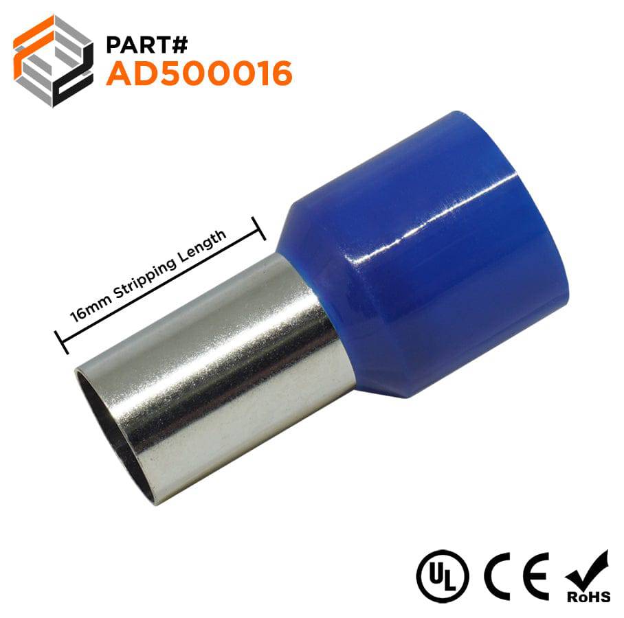 AD500016 - 1 AWG (16mm Pin) Insulated Ferrules - Blue | Ferrules Direct