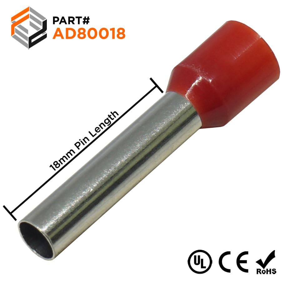 AD80018 - True 8 AWG (18mm Pin) Insulated Ferrules - Red | Ferrules Direct