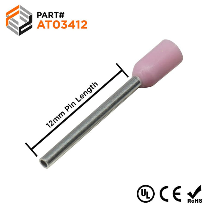 AT03412 - 22 AWG (12mm Pin) Insulated Ferrules - Pink | Ferrules Direct