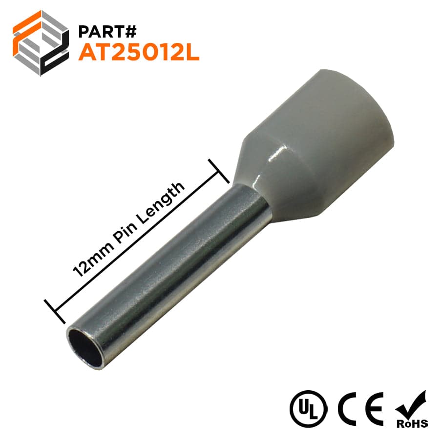 AT25012L - 14AWG (12mm Pin) Insulated Ferrules - Gray - Large Cap ...