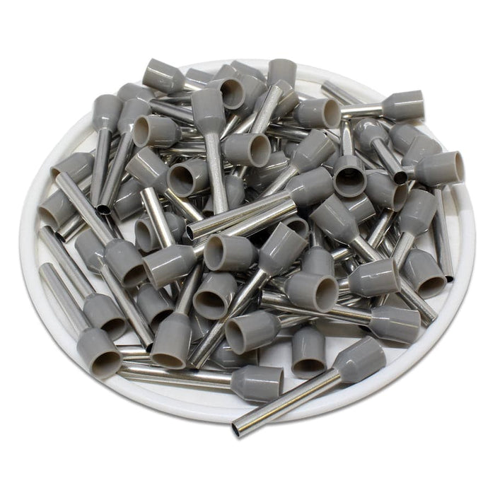 AT25018L - 14 AWG Insulated Wire Ferrules, 18mm Pin, Gray, Wide Collar ...