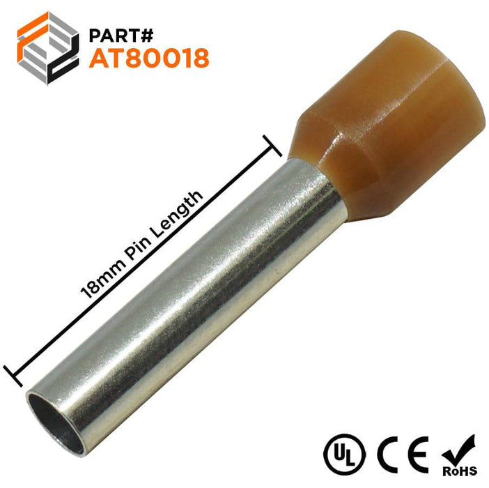 AT80018 - True 8 AWG (18mm Pin) Insulated Ferrules - Brown | Ferrules ...