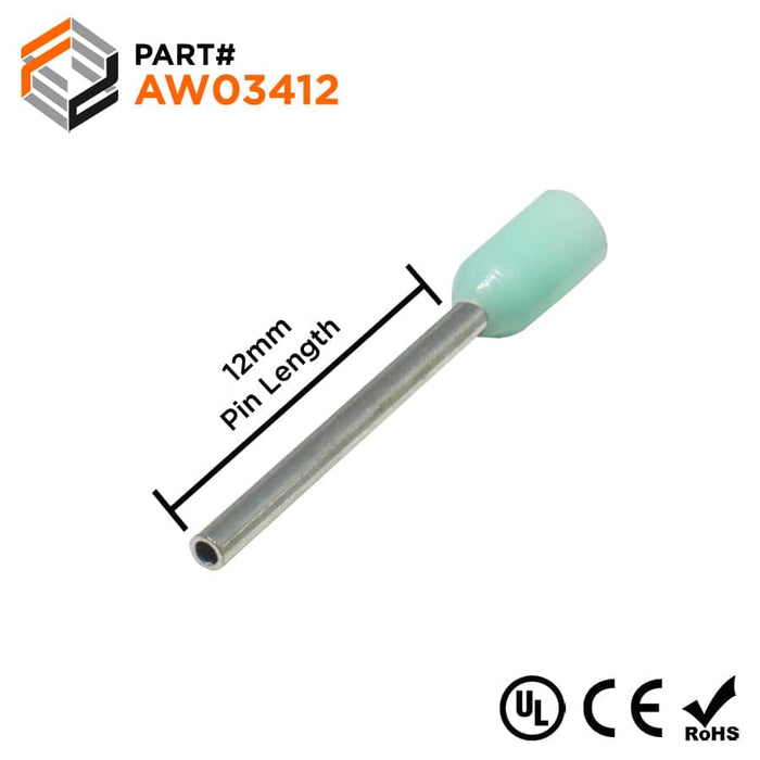 AW03412 - 22 AWG (12mm Pin) Insulated Ferrules - Turquoise | Ferrules ...