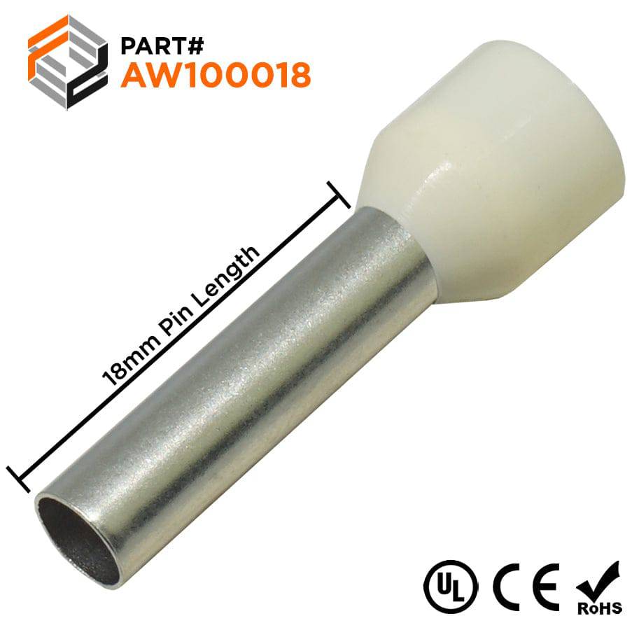 AW100018 - 8 AWG Insulated Wire Ferrules, 18mm Pin, Beige, UL ...