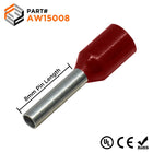 AW15008 - 16 AWG Insulated Wire Ferrules, 8mm Pin, Red, UL Recognized ...