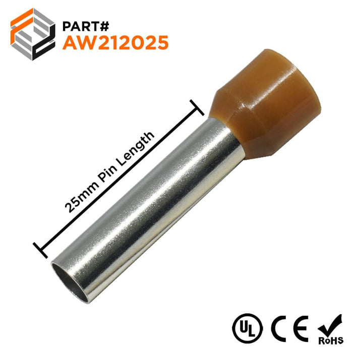 AW212025 - 4 AWG (Small Diameter) Insulated Wire Ferrules, 25mm Pin ...