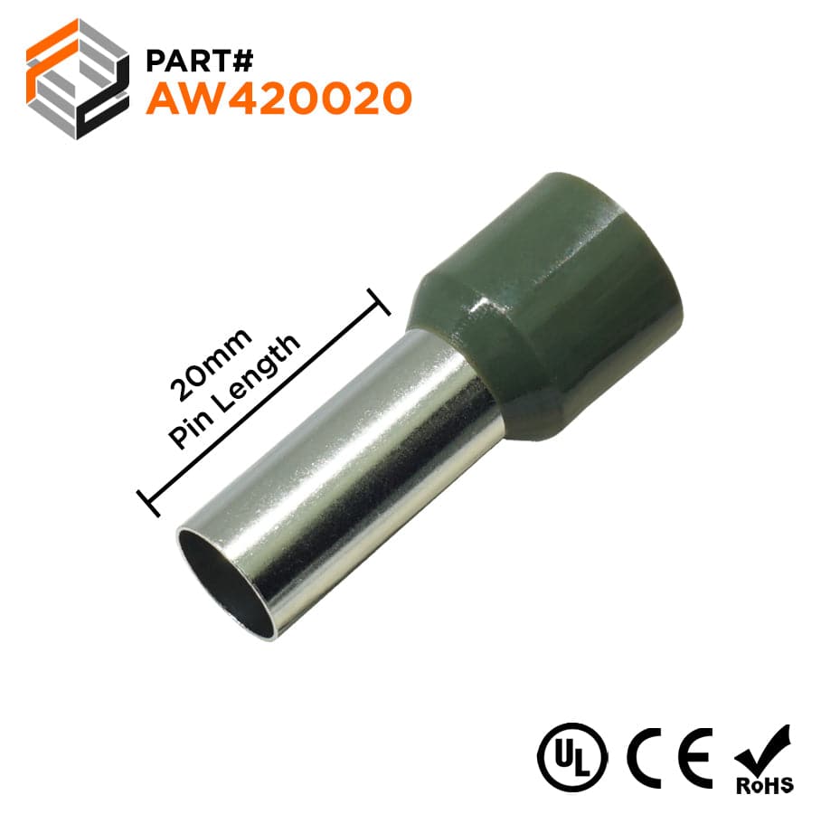 AW420020 - 1 AWG (Small Diameter) Insulated Wire Ferrules, 20mm Pin ...