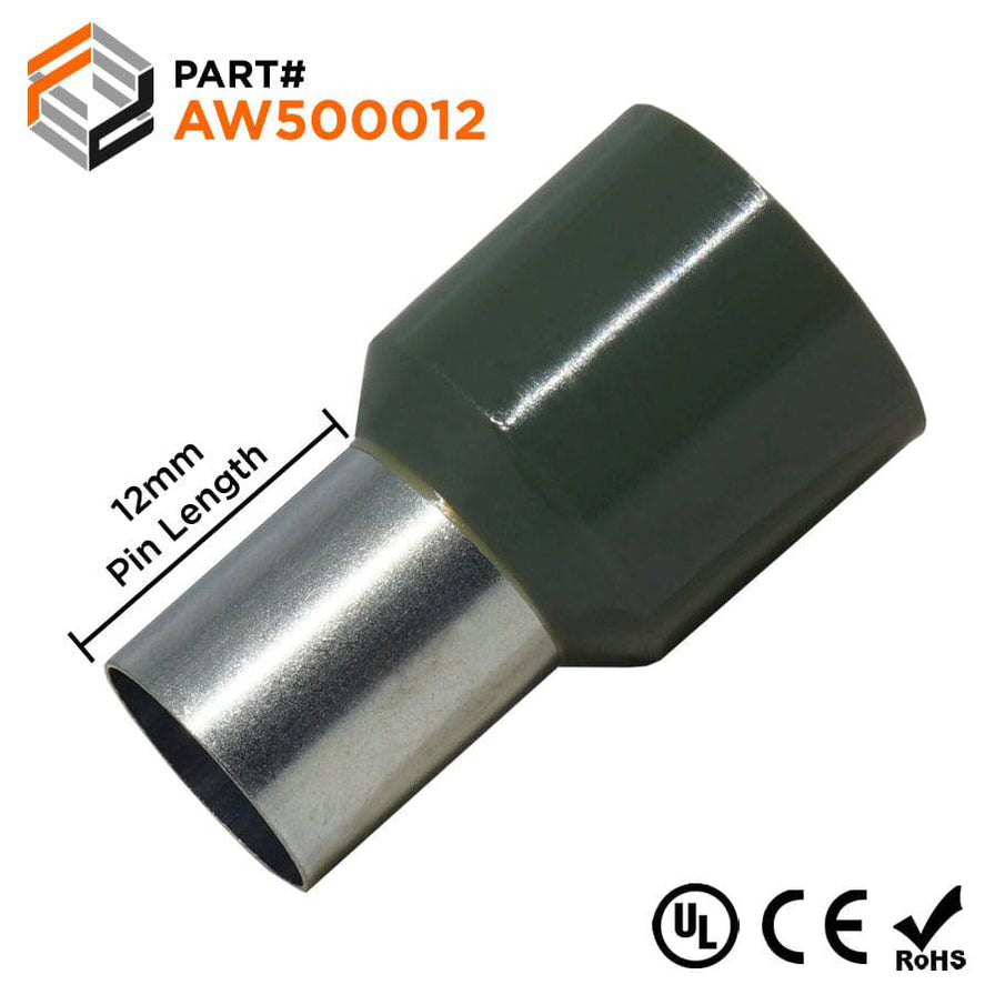 AW500012 - 1 AWG Single Insulated Wire Ferrules, 12mm Pin, Olive Green ...