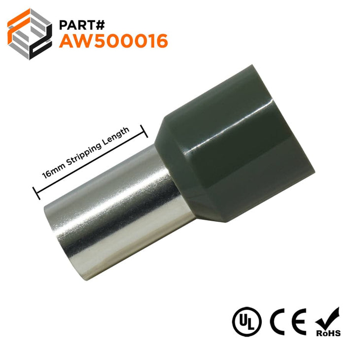 AW500016 - 1 AWG (16mm Pin) Insulated Ferrules - Olive Green | Ferrules ...