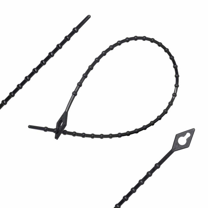 4" Miniature Beaded Nylon Reusable Cable Ties, 18-lb Tensile, Black, UV Resistant, 100-Pack ...