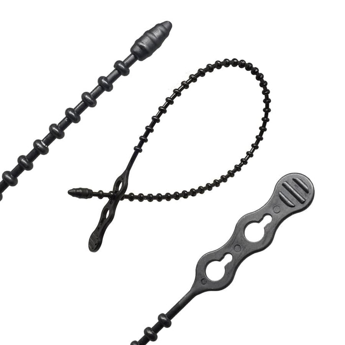 12" Standard Double Loop Beaded Nylon Reusable Cable Ties, 50-lb Tensile Strength, Black, UV ...