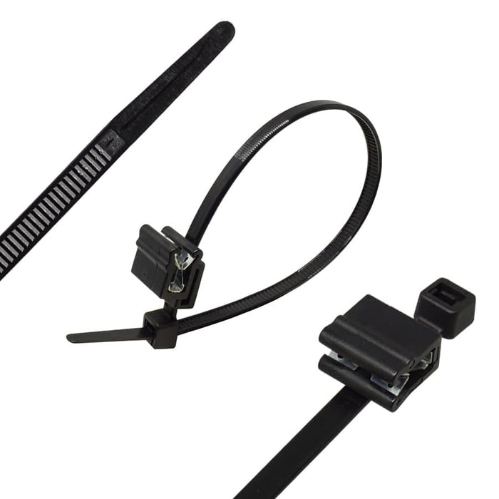 14" Standard Cable Ties with Edge Clip Mount, 50-lb Tensile, Black, UV ...