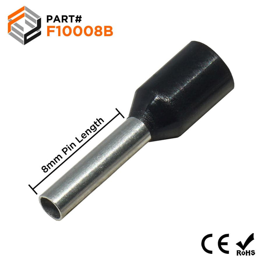 F10008B - 18AWG Insulated Wire Ferrules, 8mm Pin, Black, 500 Pieces ...