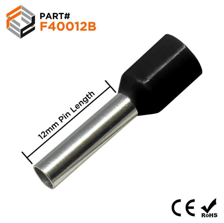 F40012B - 12 AWG Insulated Wire Ferrules, 12mm Pin, Black, 500 Pieces ...