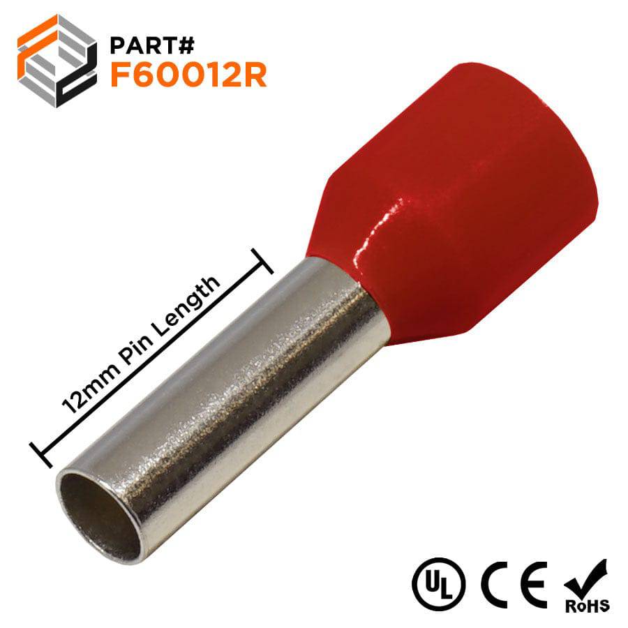 F60012R - 10 AWG (12mm Pin) Insulated Ferrules - Red | Ferrules Direct