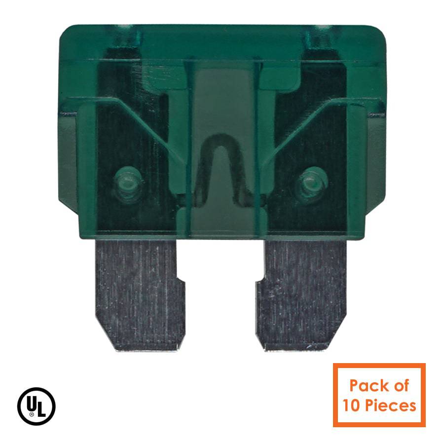 30AMP - 32V - Low Voltage Automotive & Marine Blade Fuse - Color: Green ...