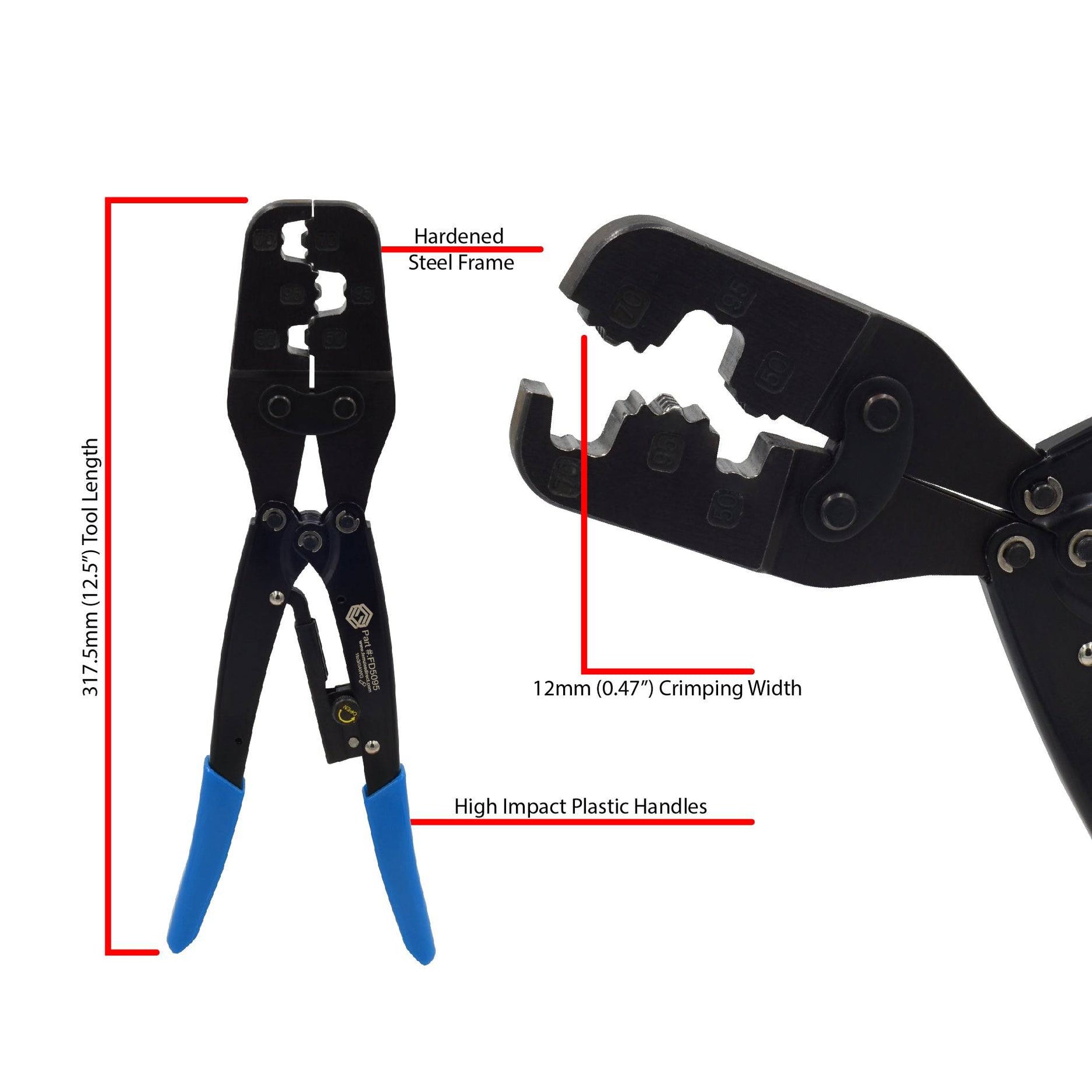 1 AWG to 3/0 AWG Wire Ferrules Crimping Tool, Ratchet, Heavy Duty, XL ...