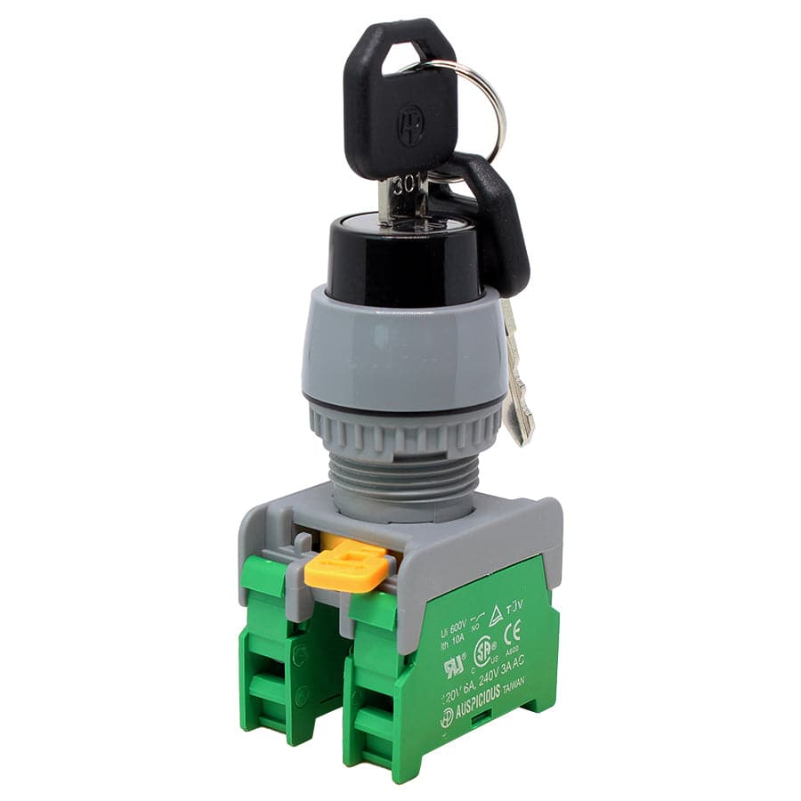 GKSN22-2/O - 22mm Key Selector Switch - 1-0-2 Non Drawable 2 Contacts ...
