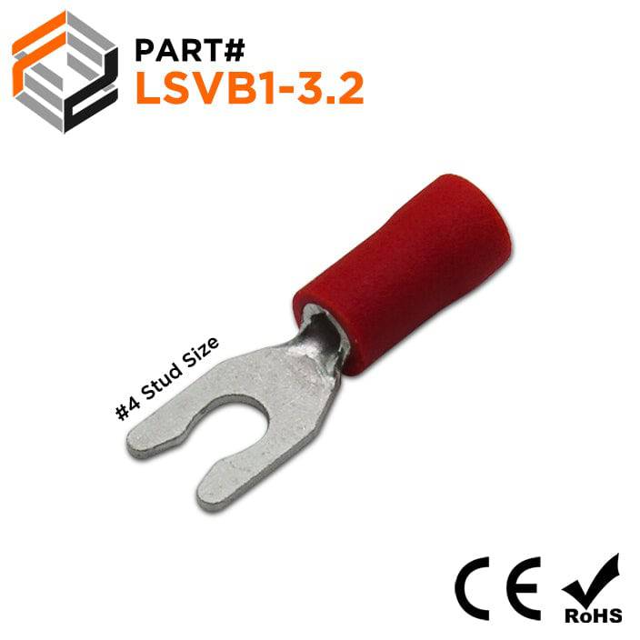 LSVB1-3.2 - 22 to 16 AWG Vinyl PVC Locking Spade Terminals, #4 Stud ...