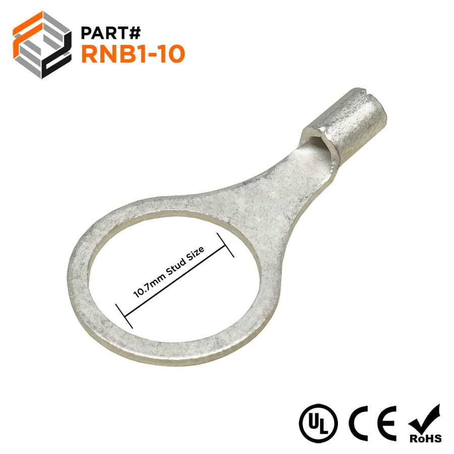 RNB1-10 - 22 to 16 AWG Non Insulated Ring Terminals, 3/8" Stud, UL ...